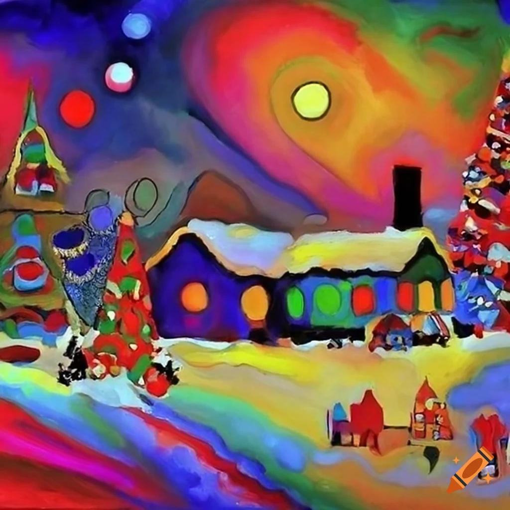 Colorful abstract Kandinsky painting of a Christmas scene on Craiyon