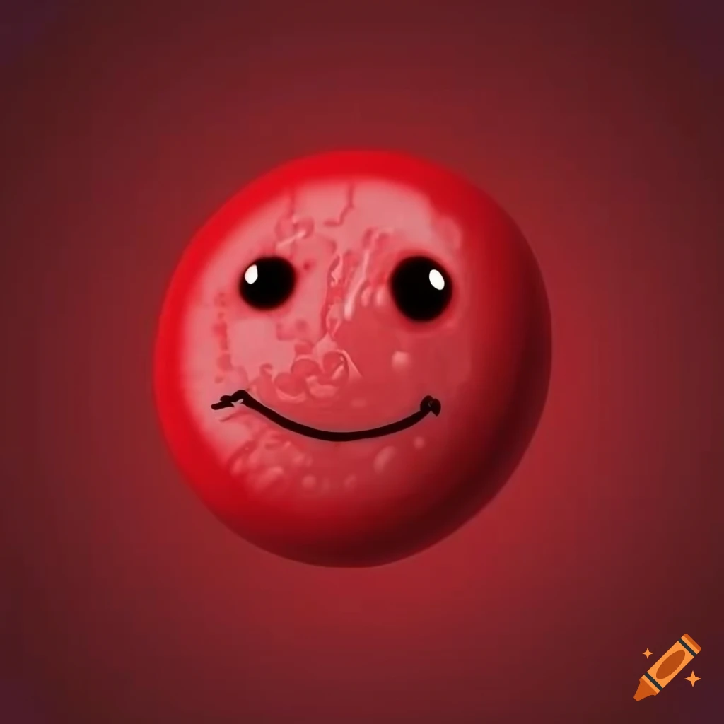 Red blood cell with smiley face on red background