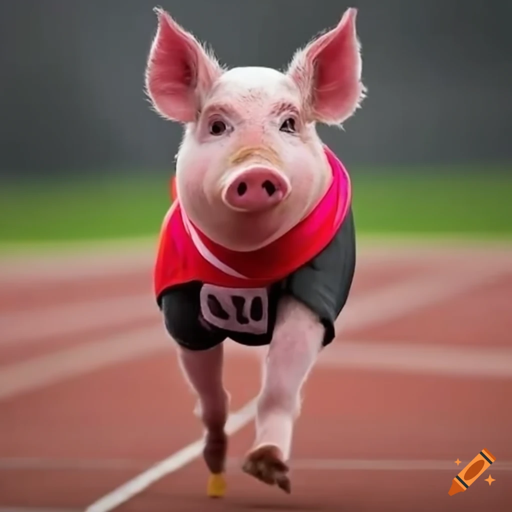 Pig running in a track team jersey on Craiyon