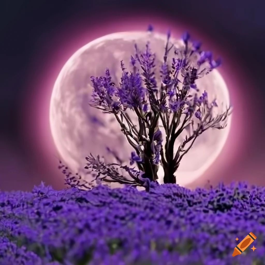 Lavender flowers under the moonlight