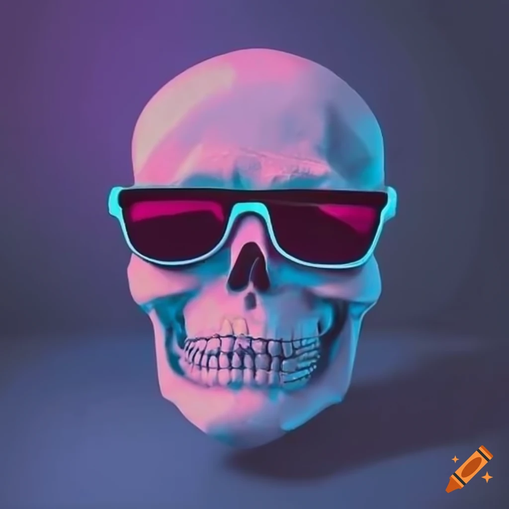 Cool skeleton with sunglasses in a neon street