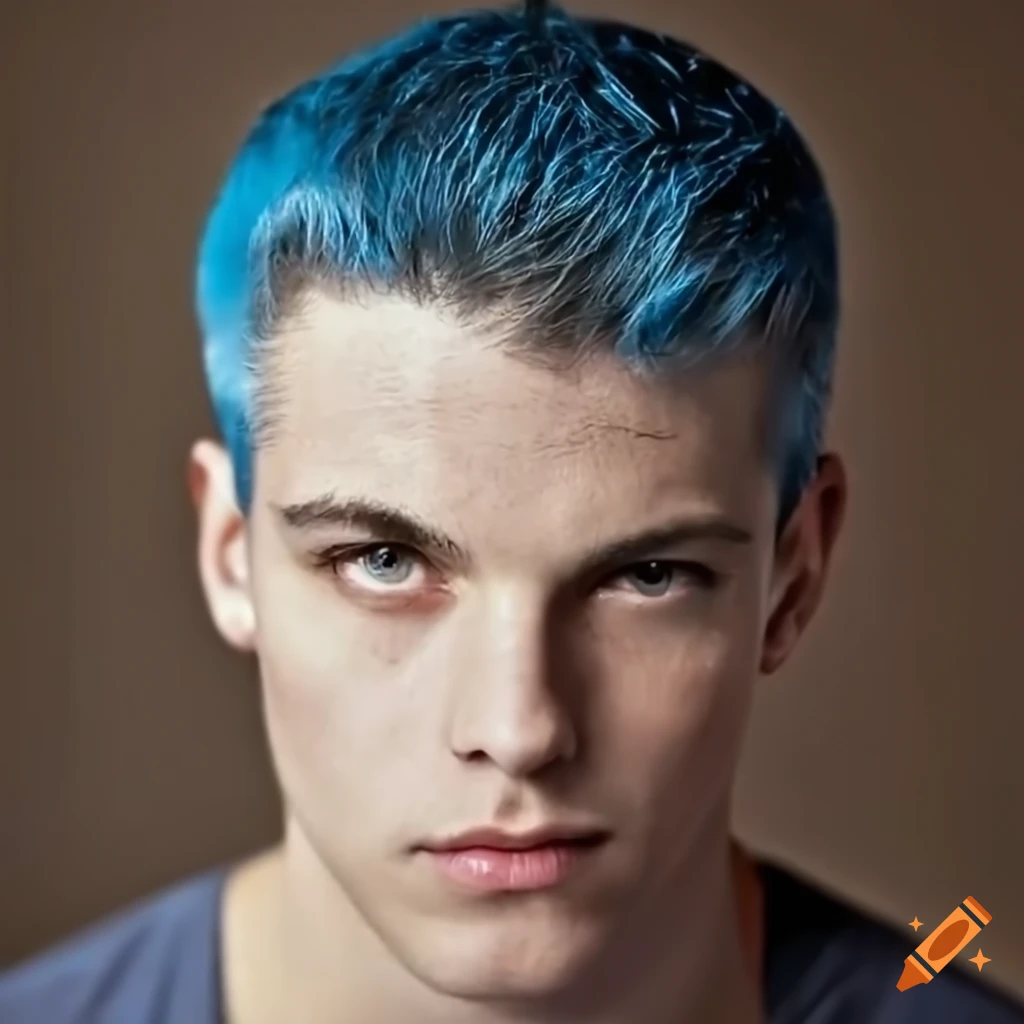 Muscular handsome man with dark blue spikey hair and smooth clean ...