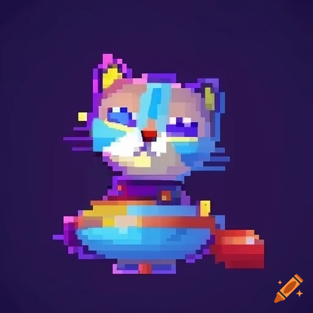 Pixel art of a simple cat spaceship