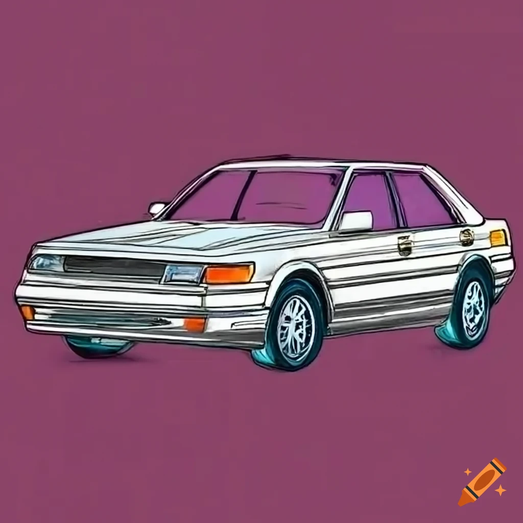 Drawing of 1988 Toyota Camry with imaginative automotive character ...