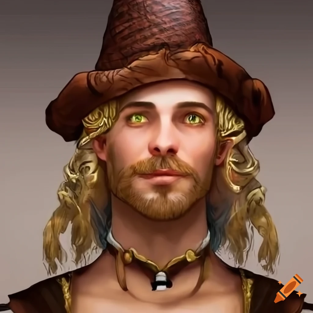 Blonde bard with a handsome puffhat in a tudor setting