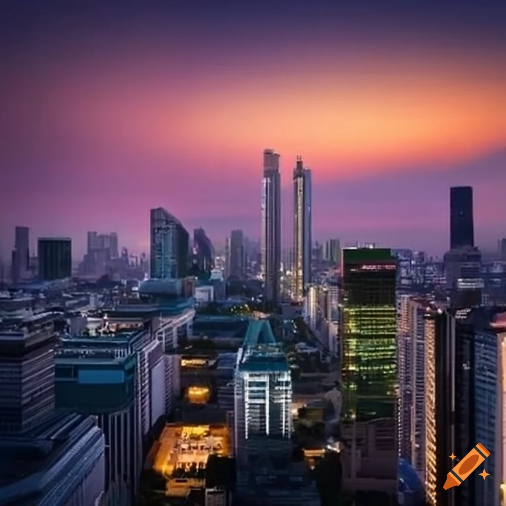Futuristic cityscape of Bangkok with towering skyscrapers and advanced ...