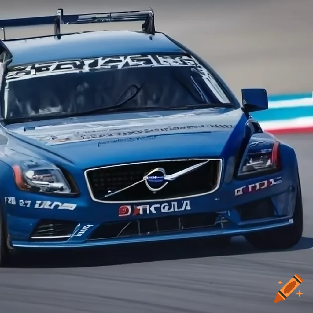 Volvo wagon racecar speeding around a corner on a racetrack on Craiyon