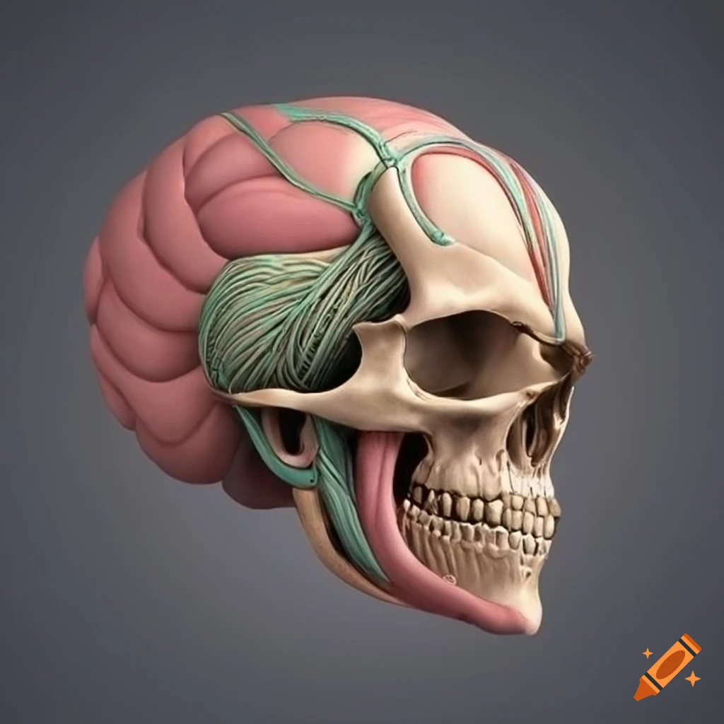 Vintage human skull and muscle anatomy illustration on Craiyon
