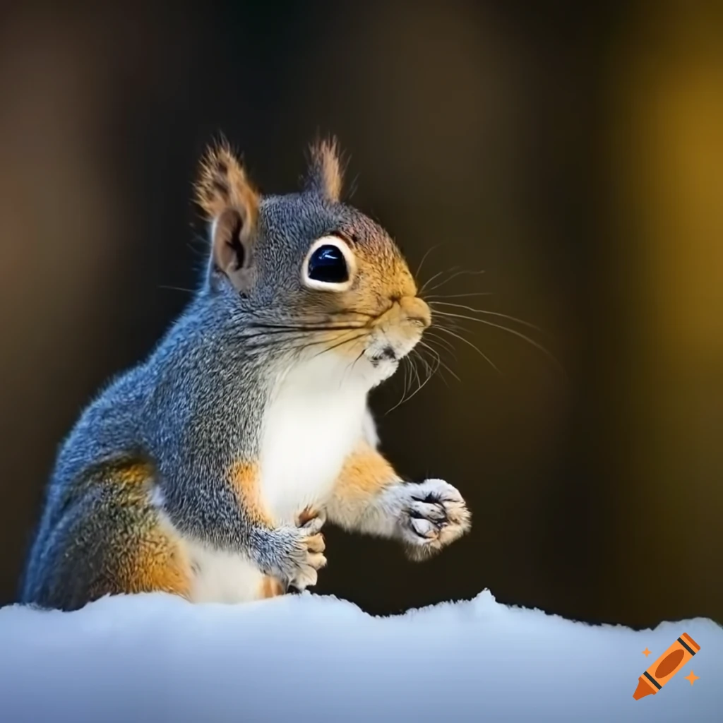 Realistic squirrel looking through window on a snowy day on Craiyon