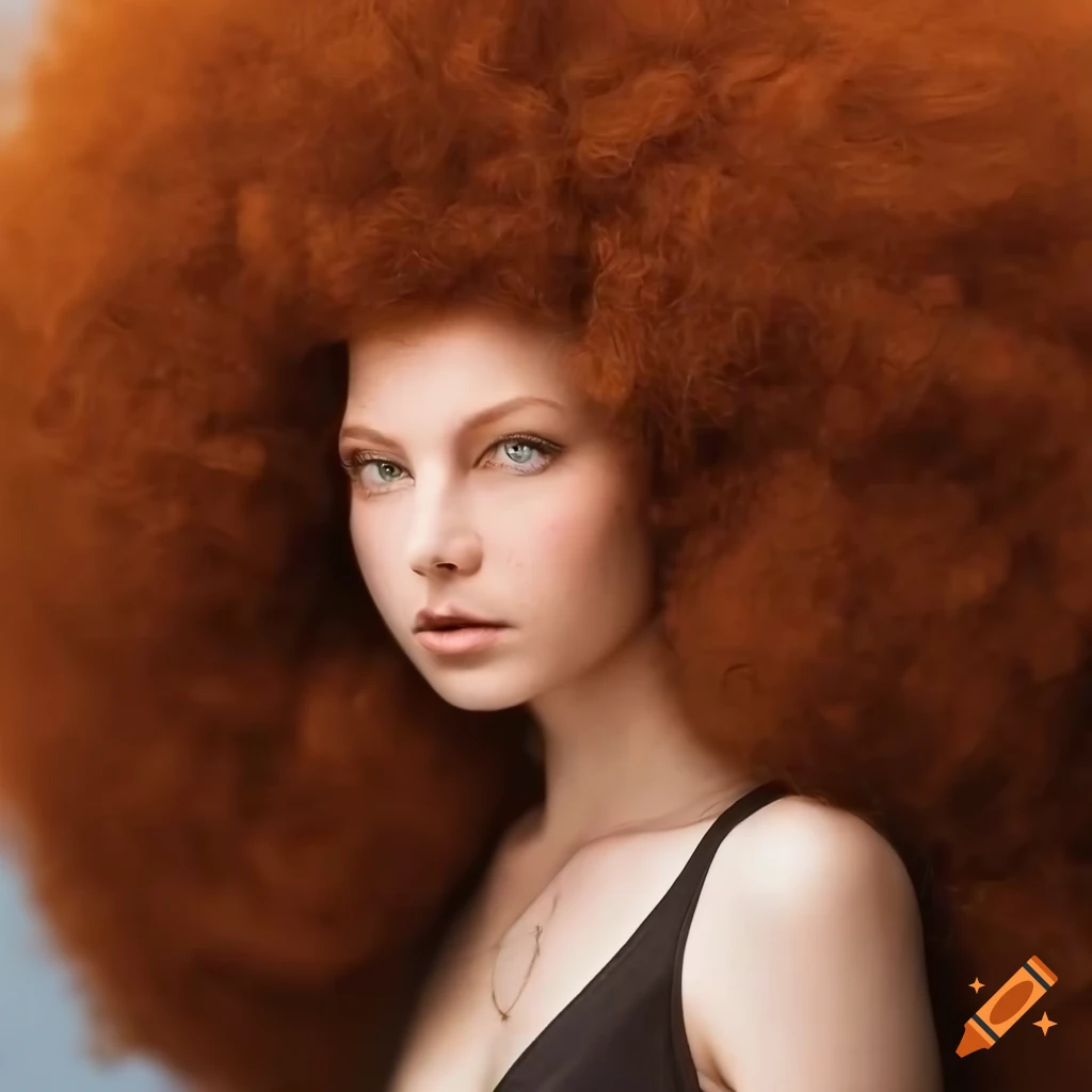 Young pretty redhead woman with a massive afro