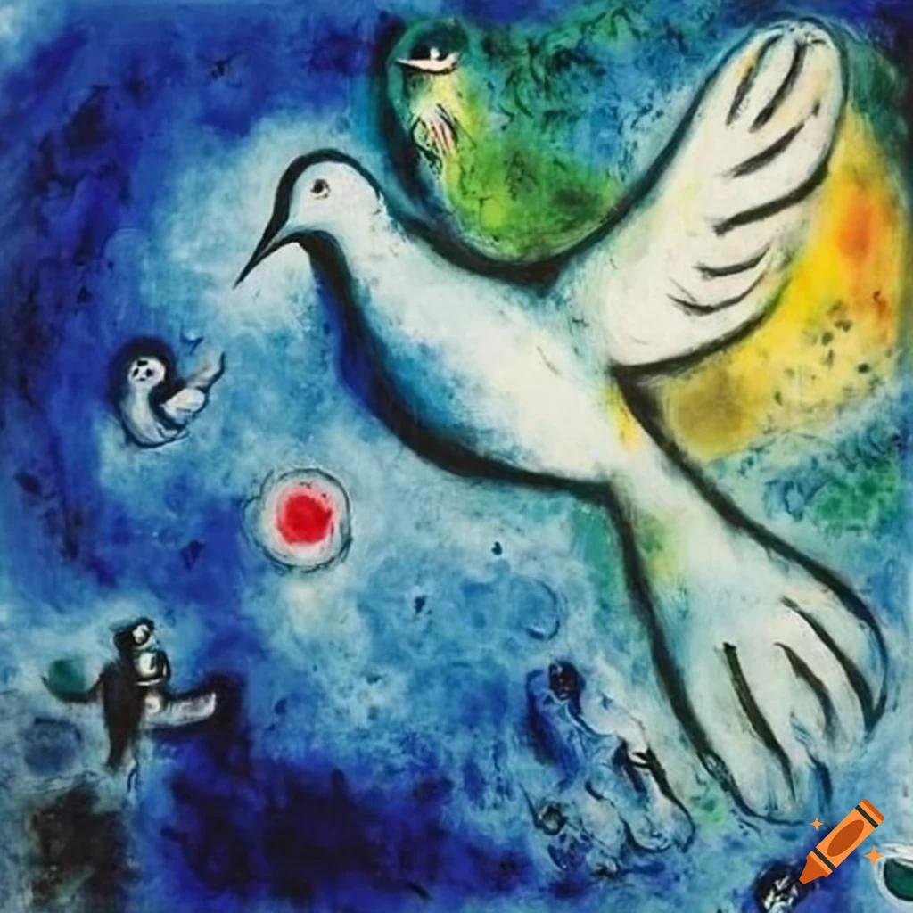 Peace dove flying over a desert by marc chagall