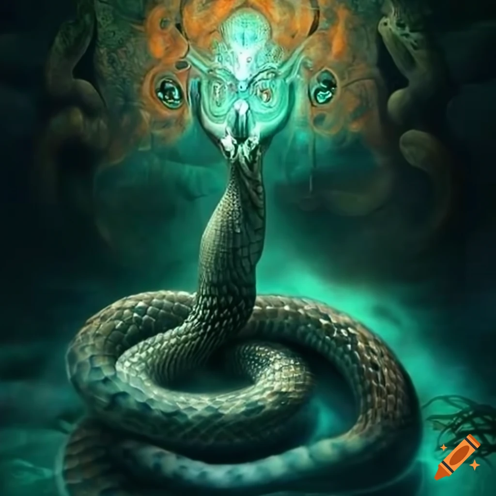 Surreal depiction of snake gods