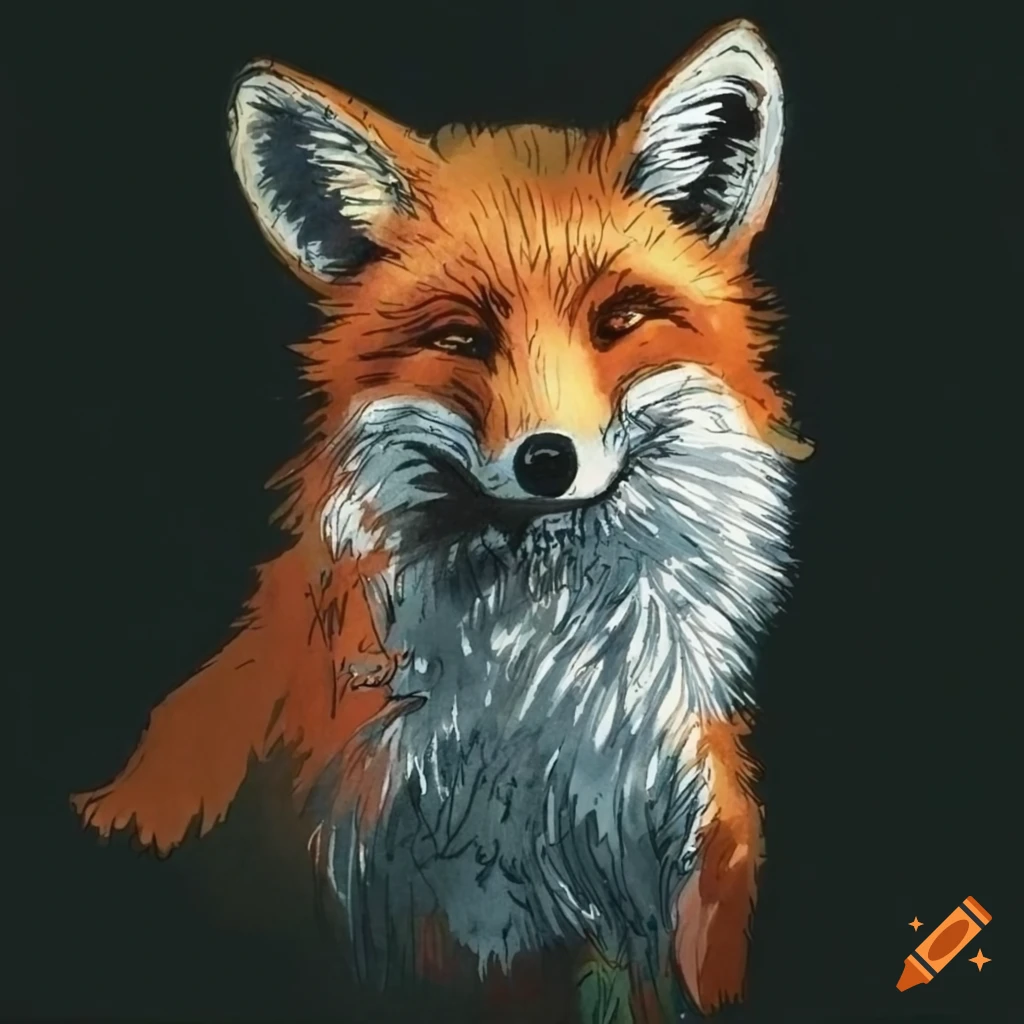 Old ink drawing of a fox on Craiyon