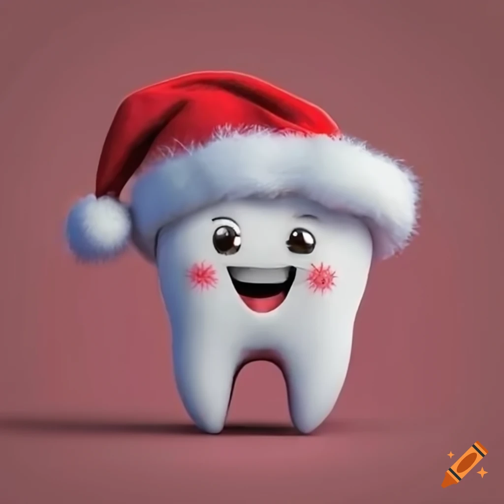 Smiling tooth in santa claus elf hat