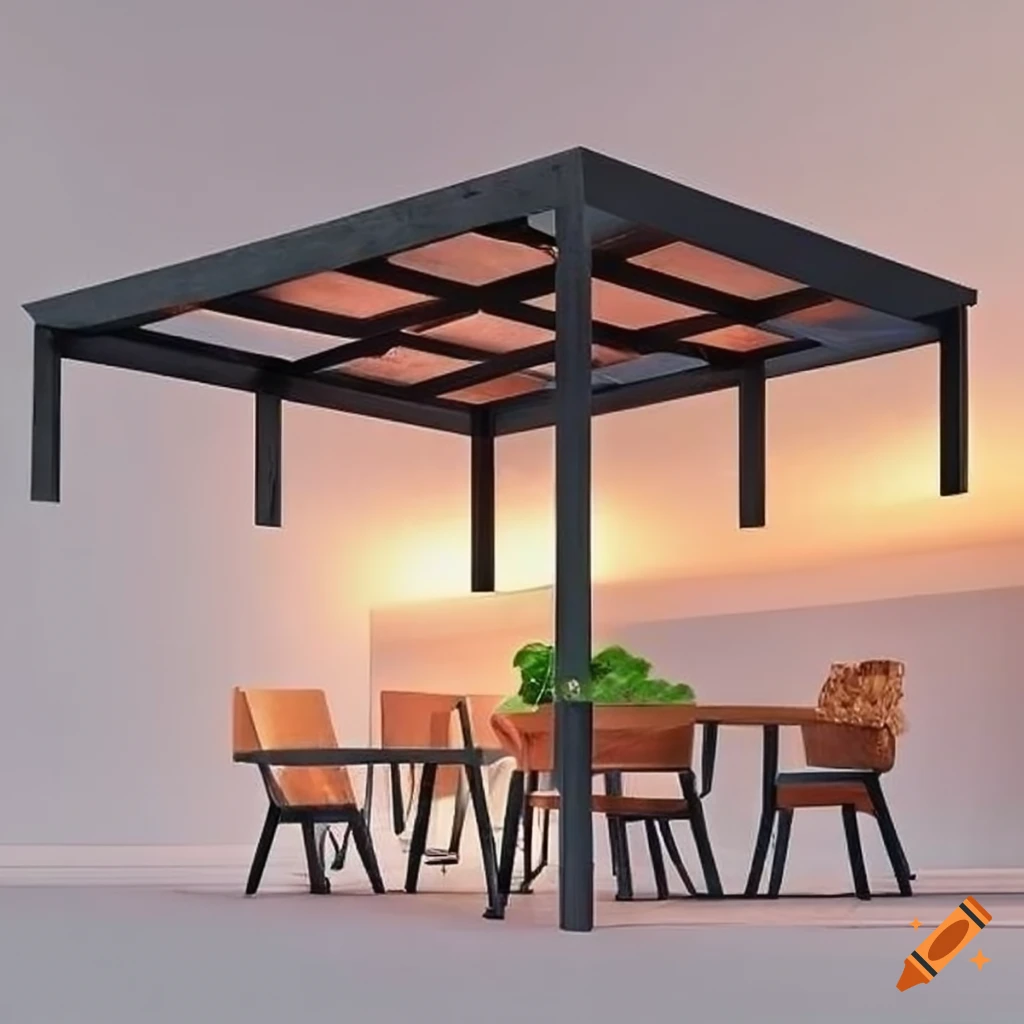 Iron rectangular roof with 6 square pillars on Craiyon