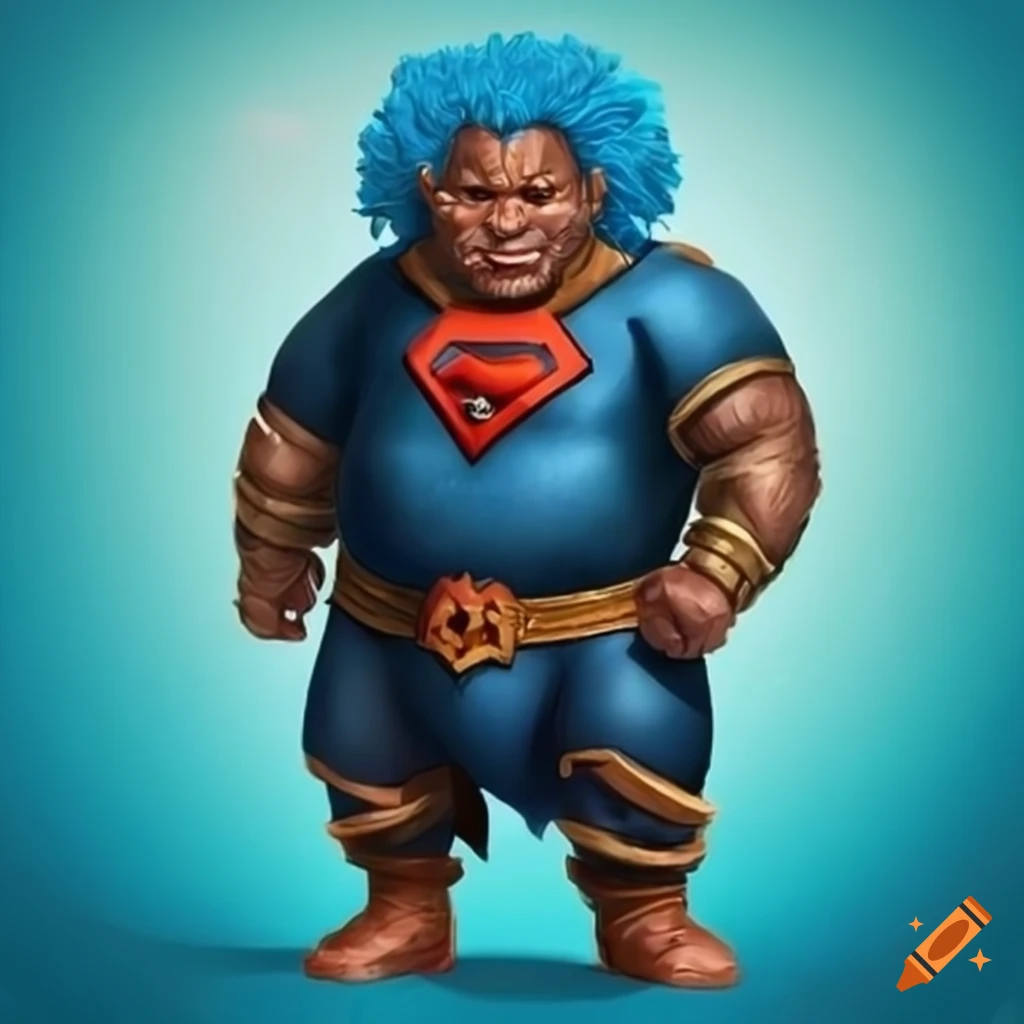 Inclusive male dwarf superhero with blue hair