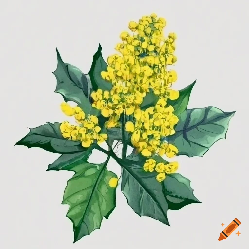 Blooming mahonia aquifolium on a white background on Craiyon