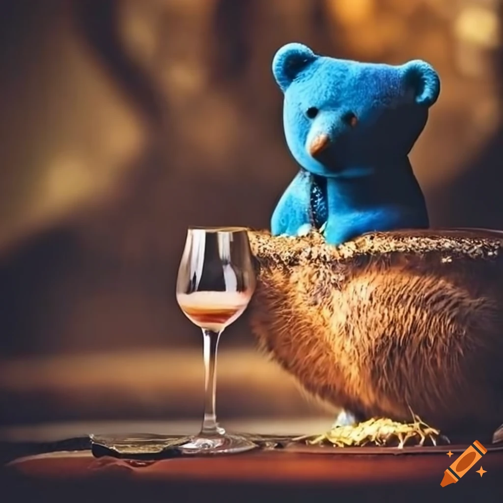 Blue bear enjoying wine in taiwan