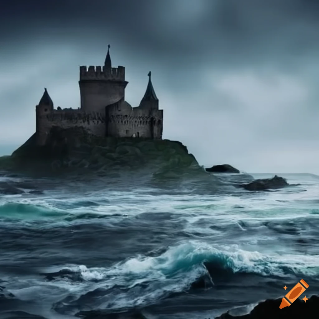 Castle surrounded by rough sea