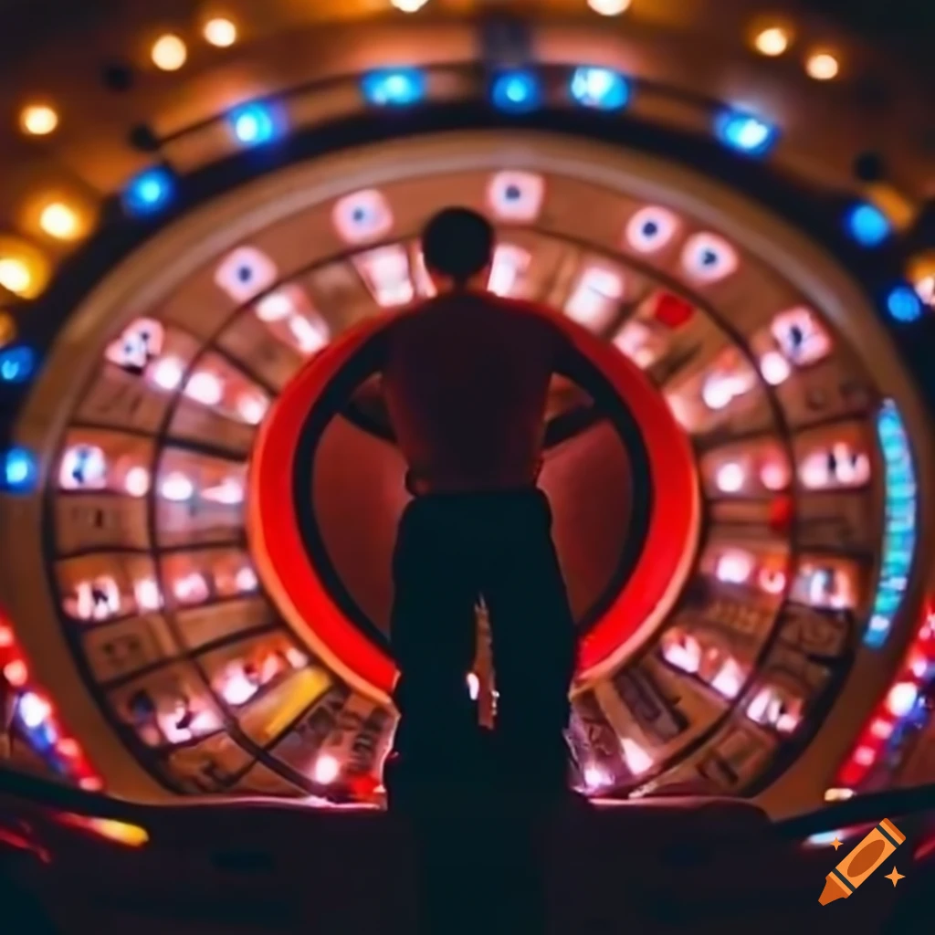 Man outside a brightly lit casino