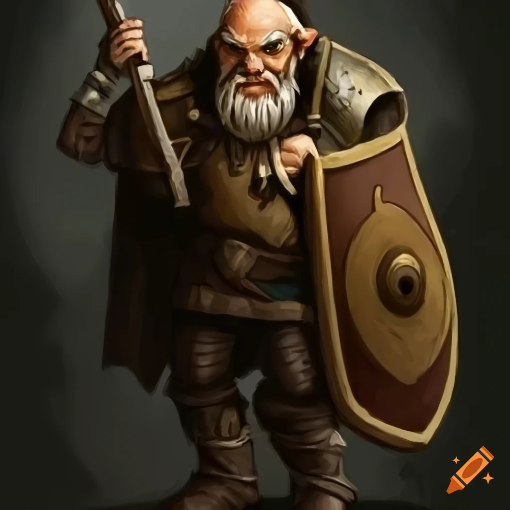 Brave dwarf with sword and shield and a black cape on Craiyon