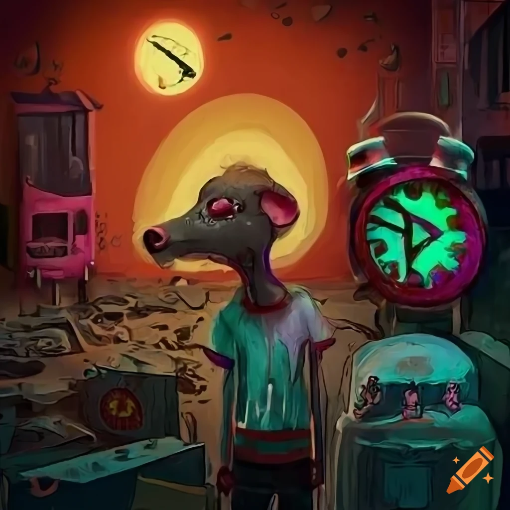 Digital art of rats with cheese, clocks, and nfts in a fantastical ...