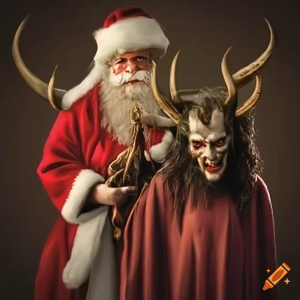 Santa Claus and Jesus Christ with Krampus on Craiyon