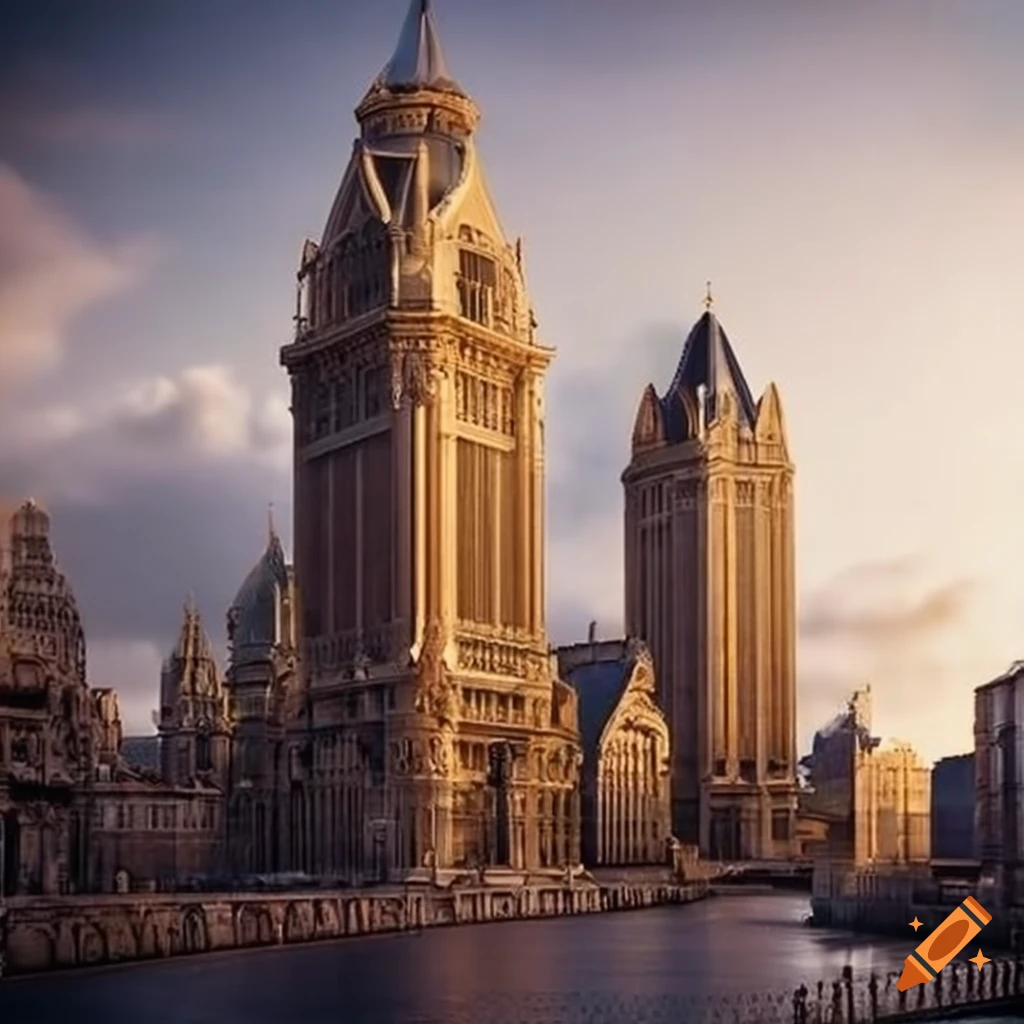 Impressive Edwardian and Victorian skyscraper with lofty pillars on Craiyon