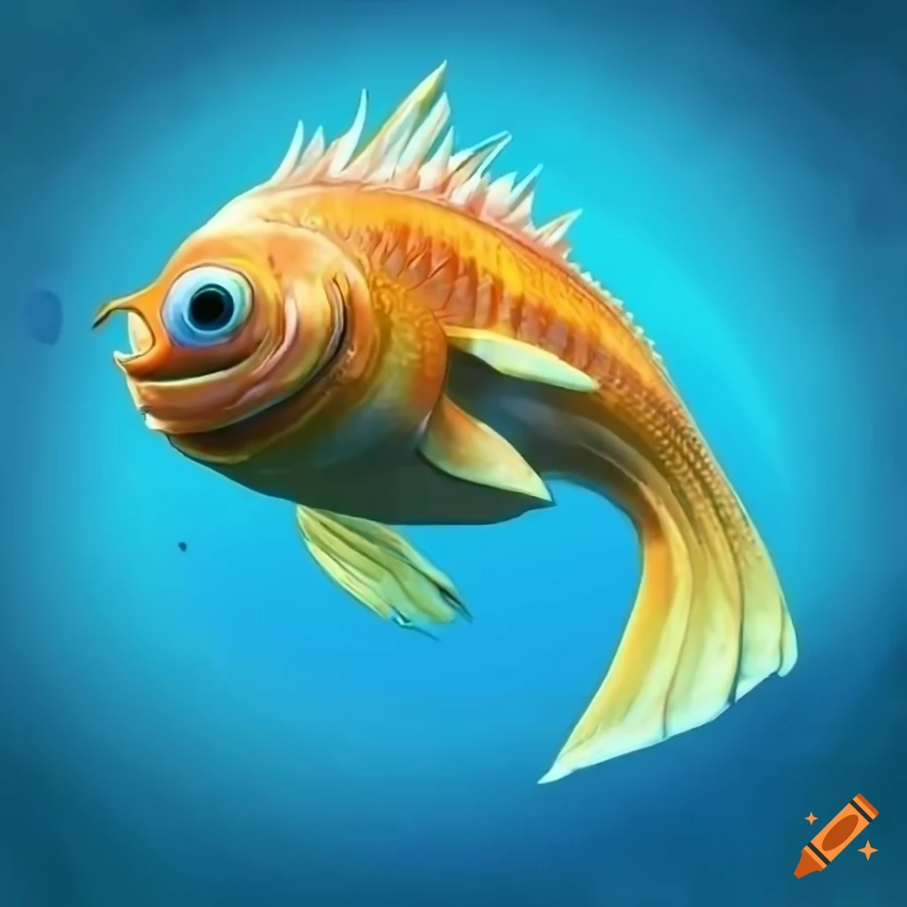 Subnautica game fish swimming in the blue sea
