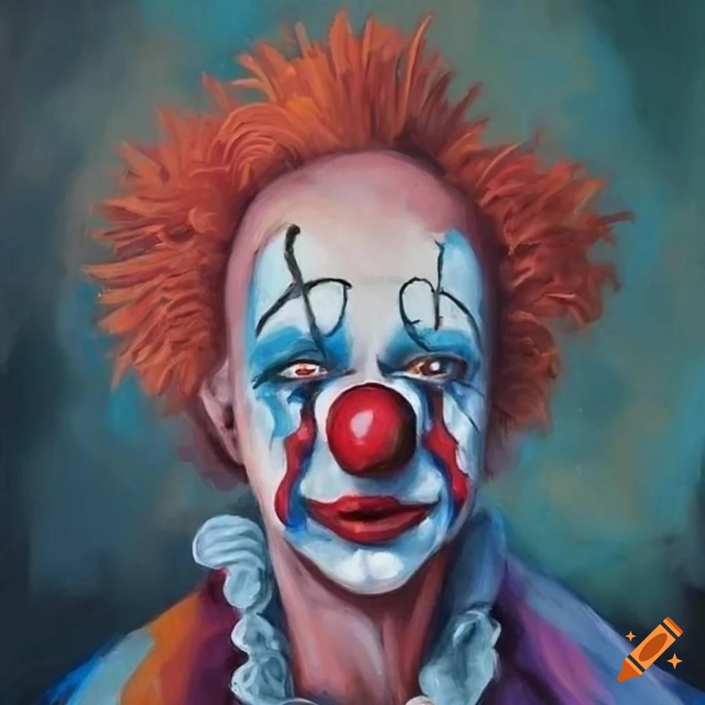 Sad clown painting in dark pastel colors
