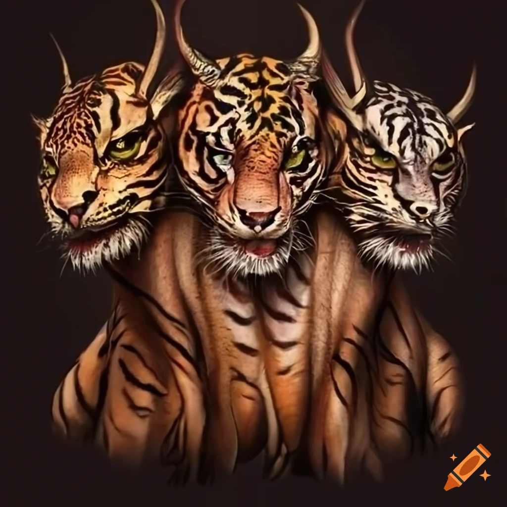 Tiger-striped dragon with three heads