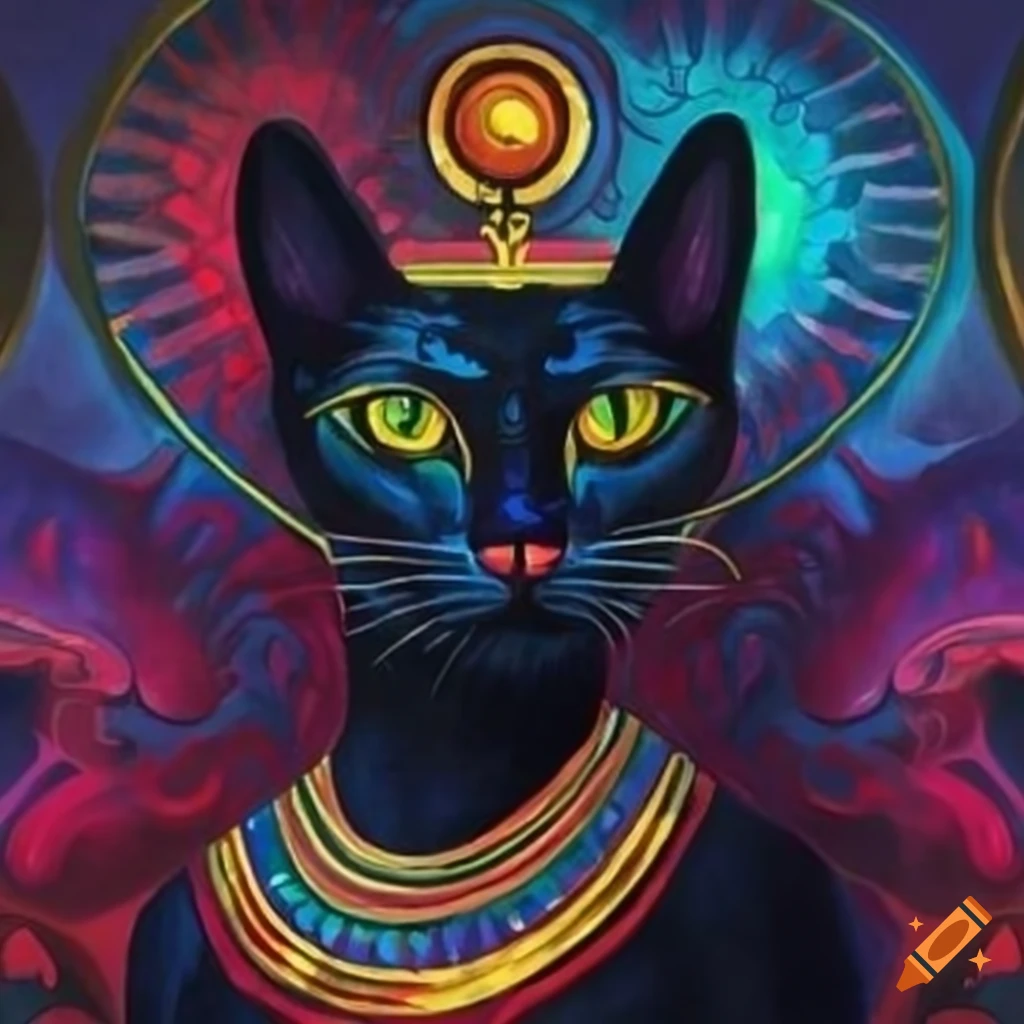 Stunning illustration of an egyptian black cat deity on Craiyon