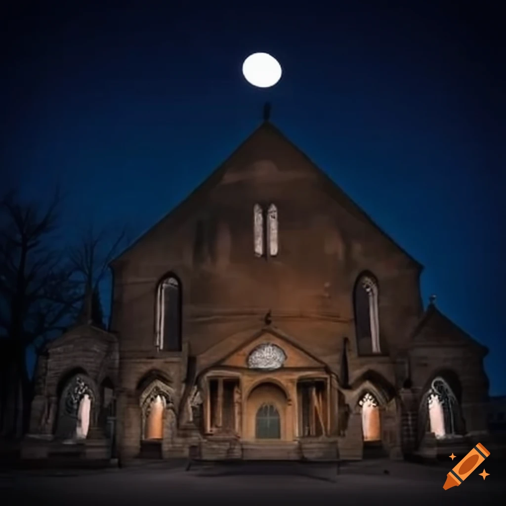 Spooky church illuminated by moonlight on Craiyon