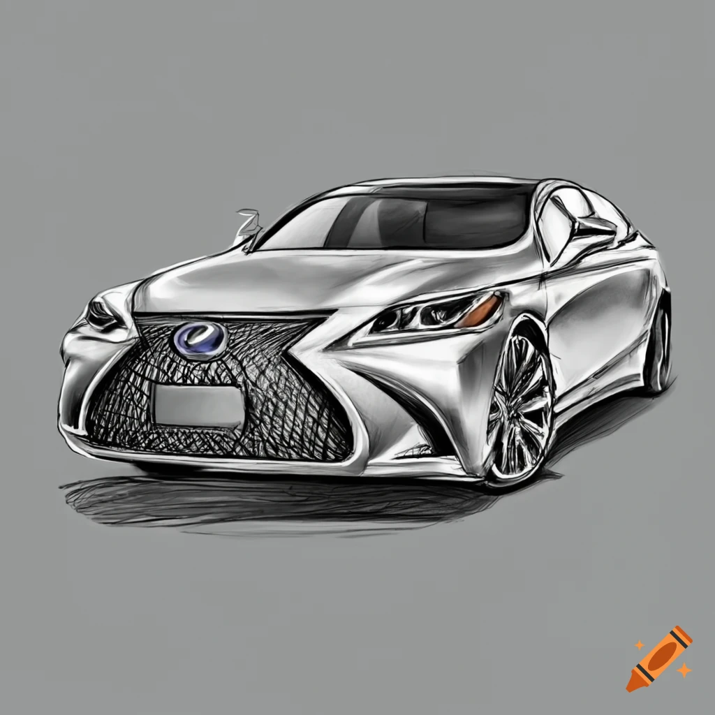 Lexus LS 460 black and white side view pencil drawing on Craiyon