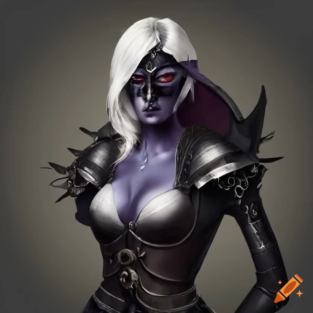 Female drow huntress in black venetian mask and leather armor in renaissance style on Craiyon