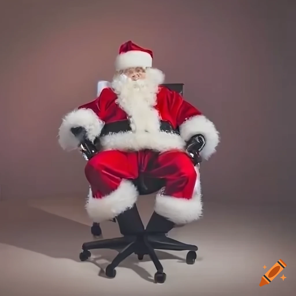Santa claus sitting at a decorated office desk