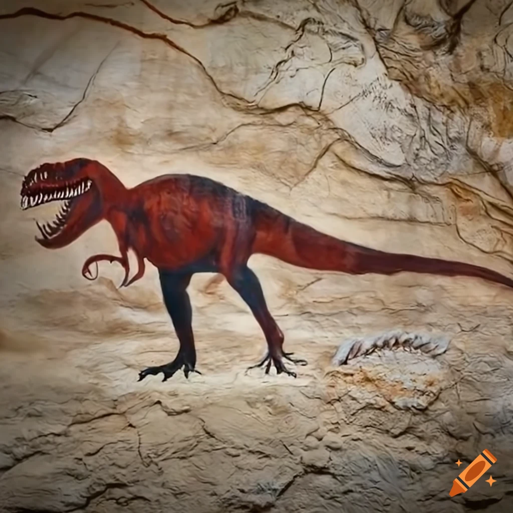 Cave painting of tyrannosaurus rex on Craiyon