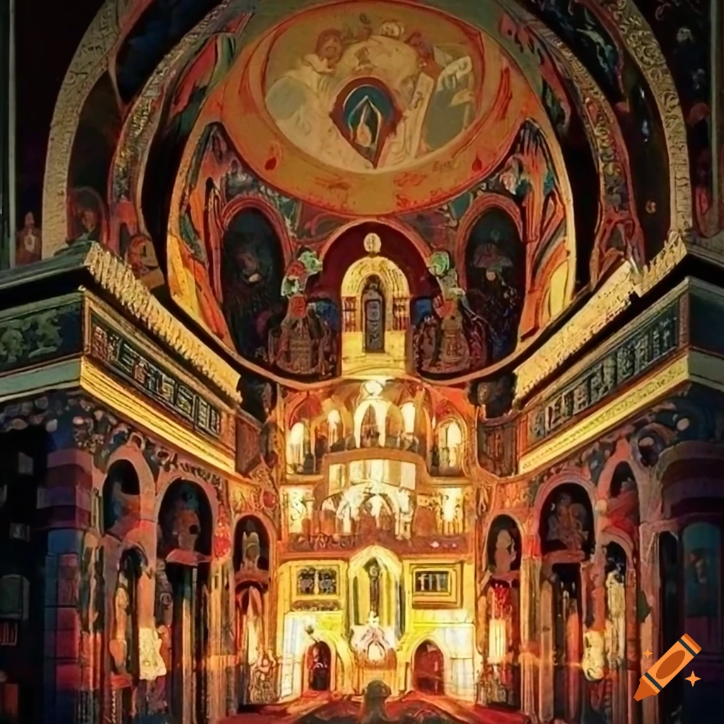 Old Orthodox structure with Icon Of The Creation and The Bible pages on ...