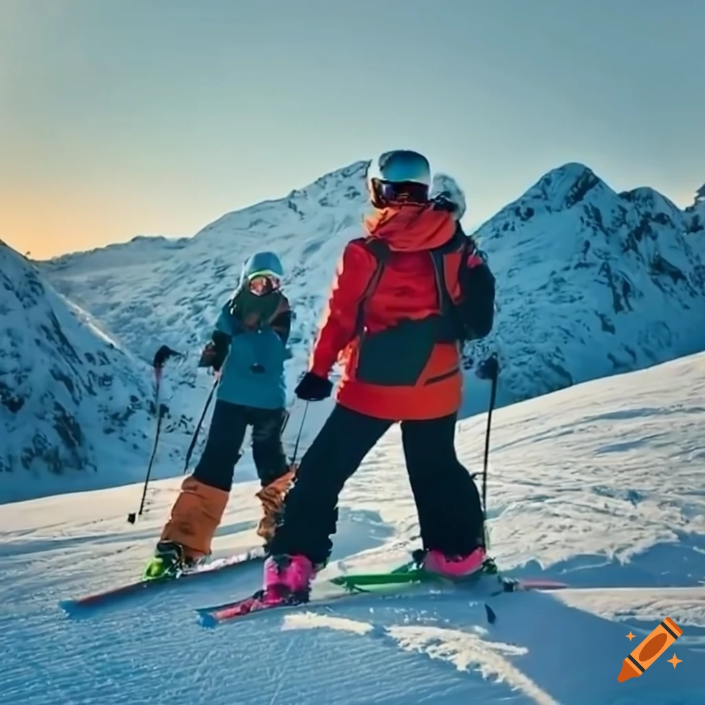 Ski lesson on a snow-covered mountain