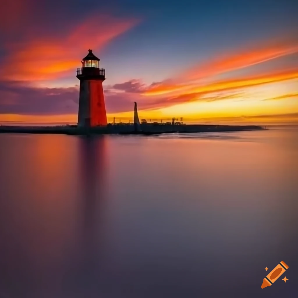 Beautiful sunset with a lighthouse