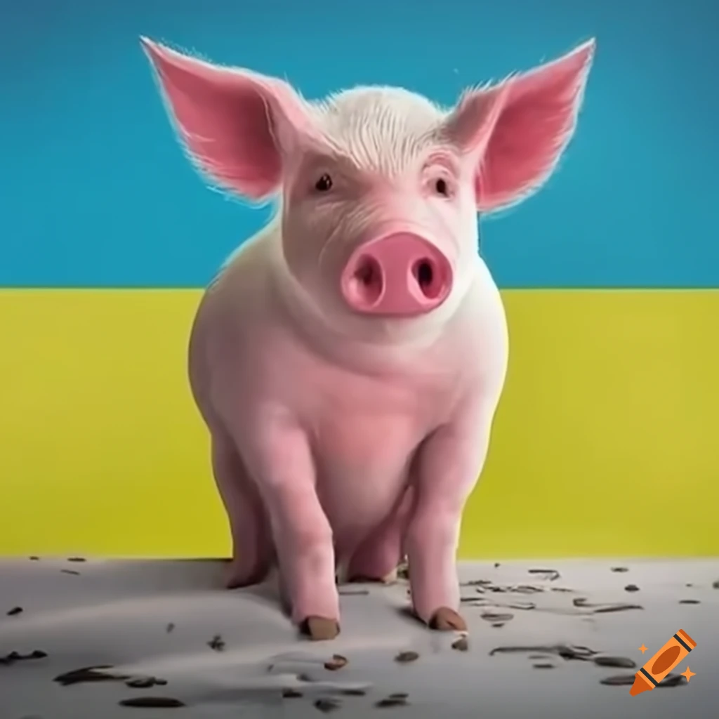 Pig with 'give it to me' text and ukraine flag in background