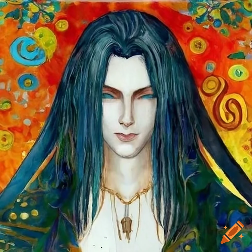 Stunning portrait painting of sephiroth inspired by gustav klimt
