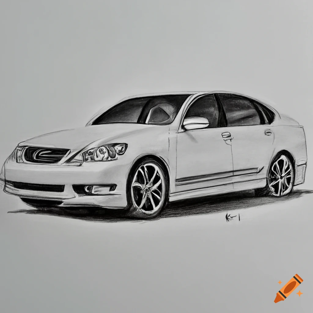 Lexus gs 430 pencil drawing in black and white from the side