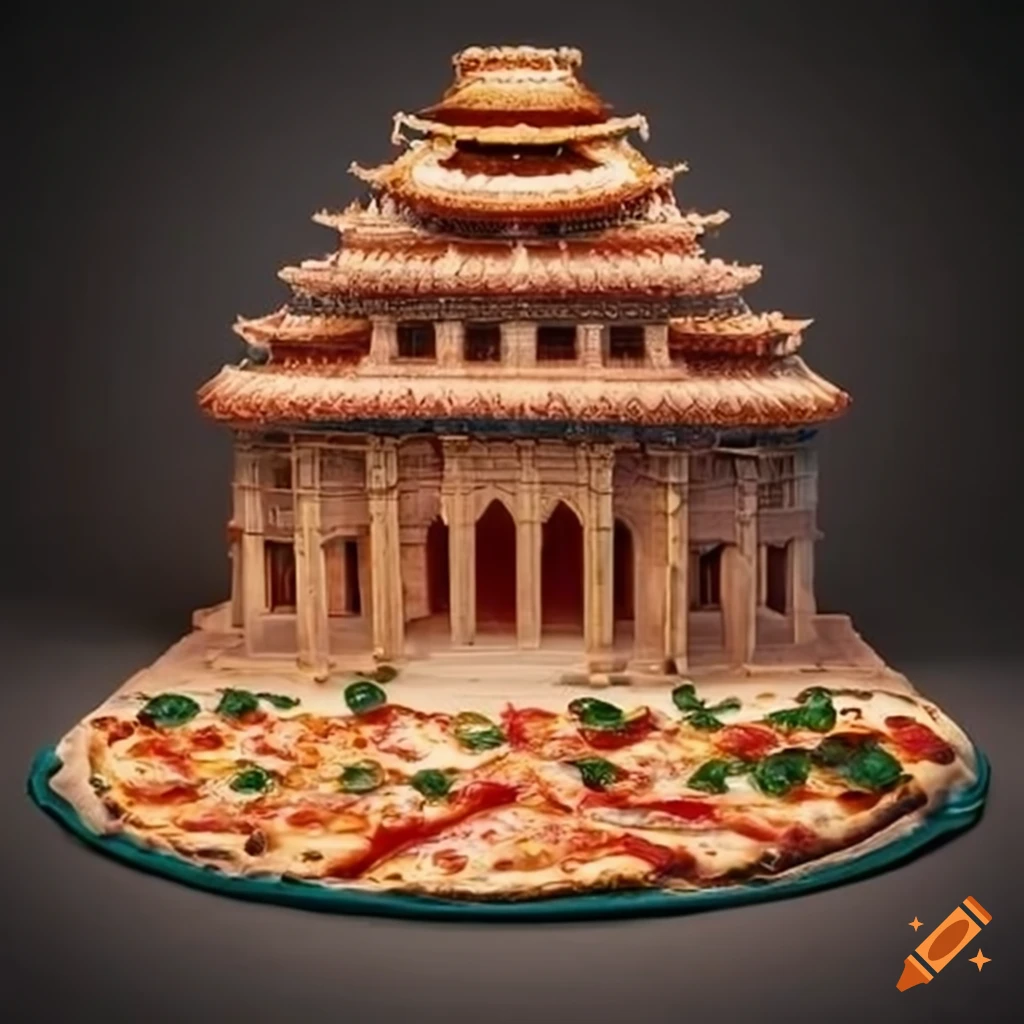 Creative temple masterpiece made from pizza