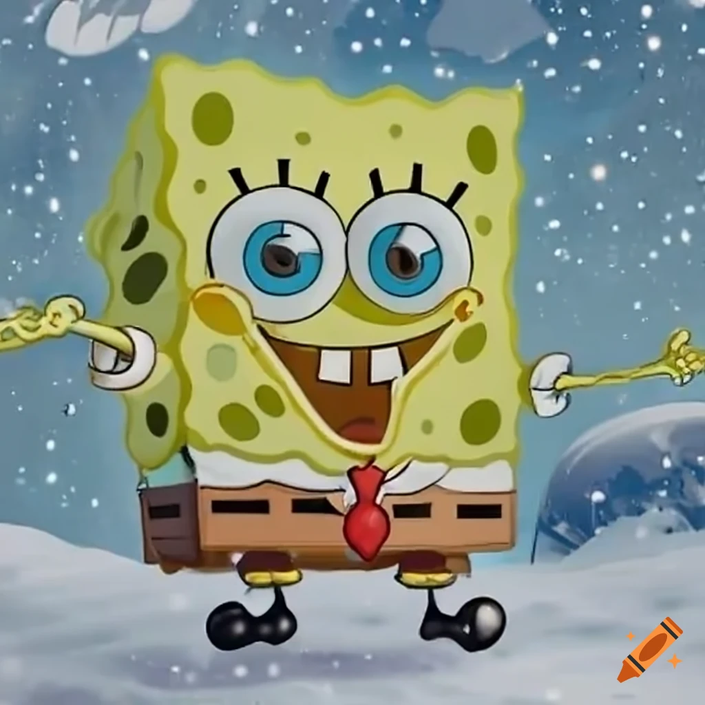 Spongebob playing with snowballs