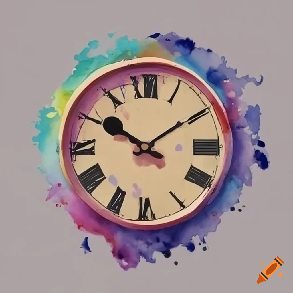 Watercolor painting of a clock on Craiyon