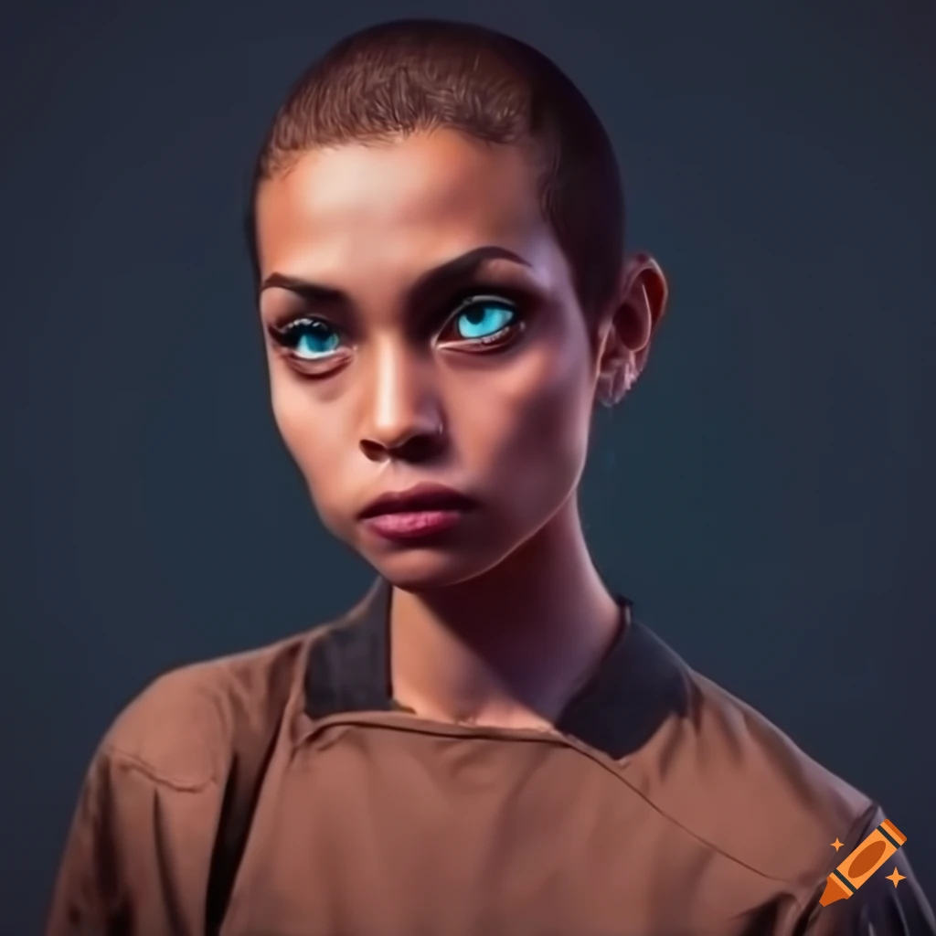 Stylish tan-skinned woman with a unique look and tired expression on ...