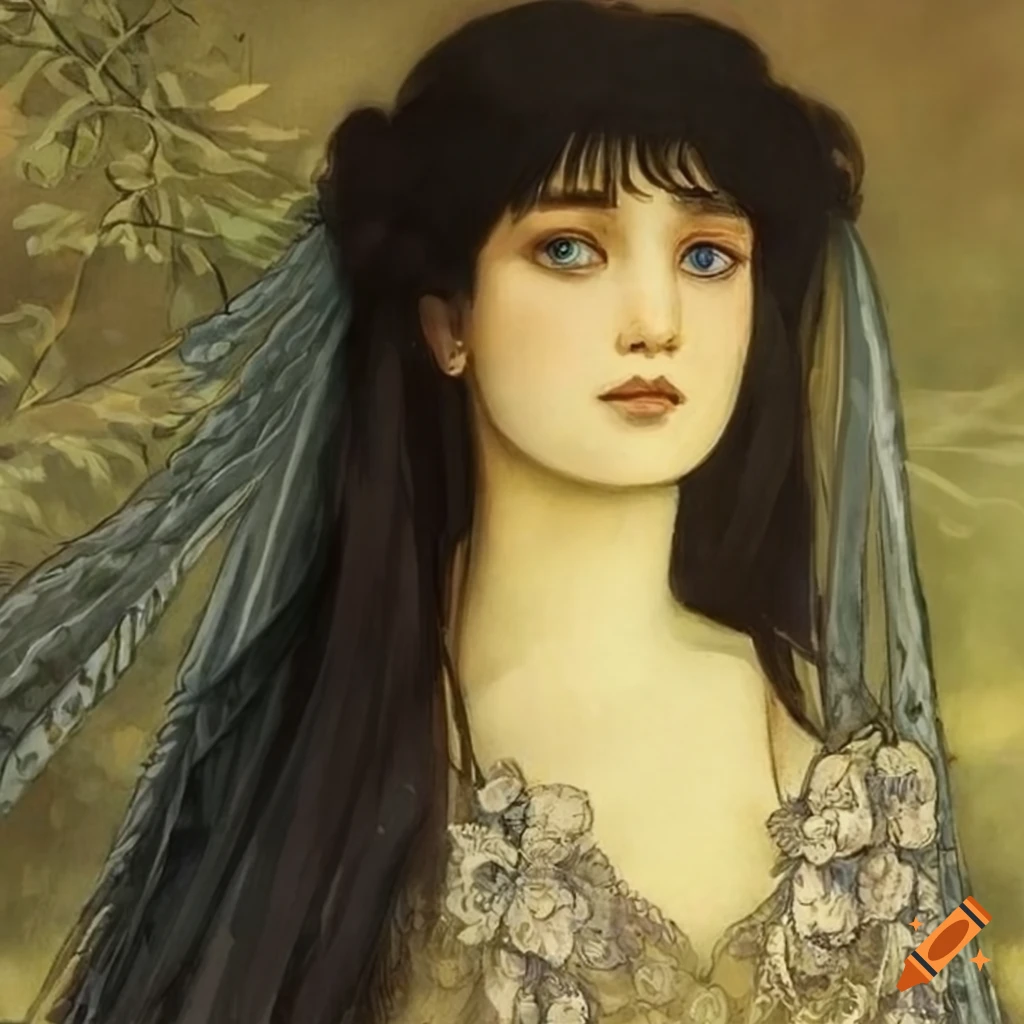 Portrait of a beautiful wild princess in ornamental clothing under a ...