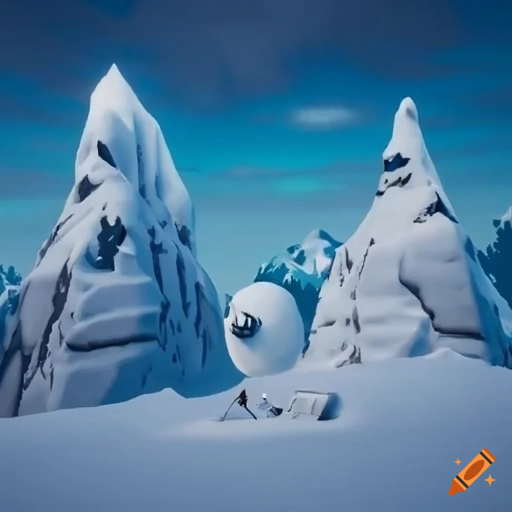Snowy flat island landscape in Fortnite with big snowmen and clusters ...