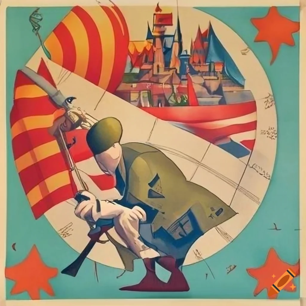 Vintage propaganda poster with Disney World art style from WW2 era on ...